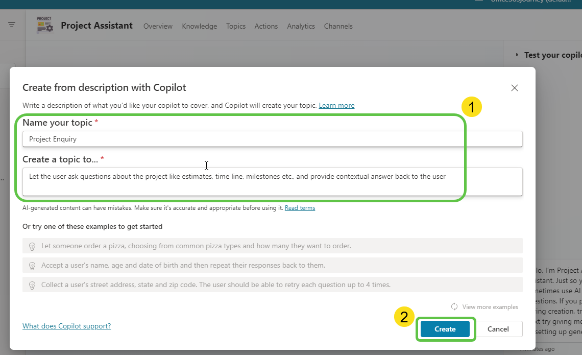 Building a Project Assistant Copilot using Generative AI & SharePoint as Knowledge Source