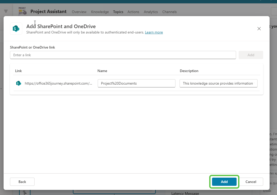 Building a Project Assistant Copilot using Generative AI & SharePoint as Knowledge Source