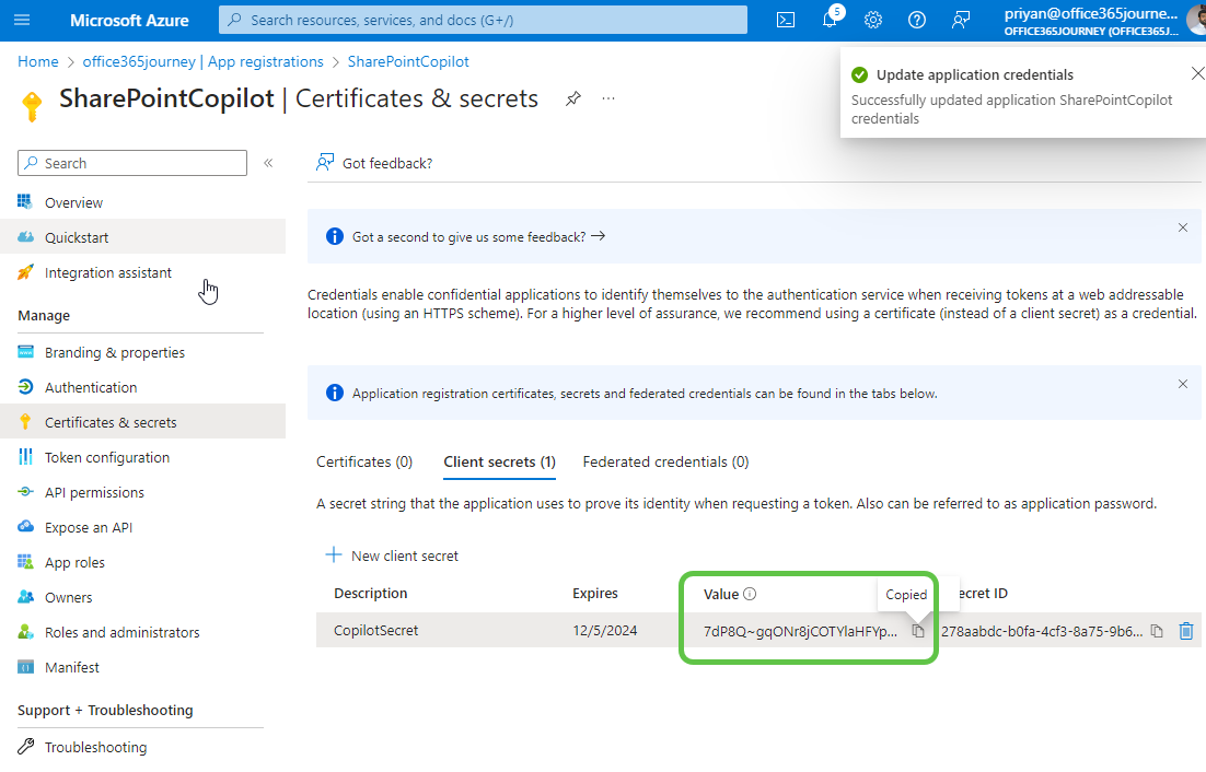 Building a Project Assistant Copilot using Generative AI & SharePoint as Knowledge Source