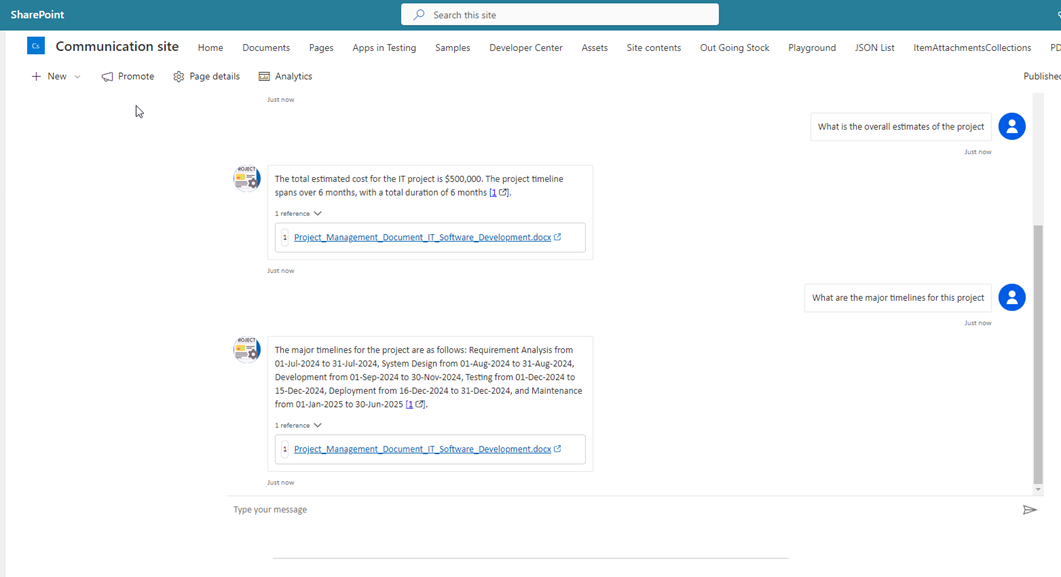 Building a Project Assistant Copilot using Generative AI & SharePoint as Knowledge Source