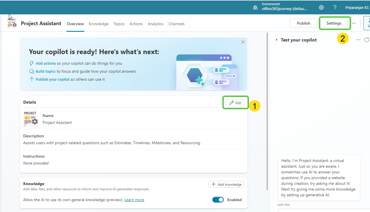 Building a Project Assistant Copilot using Generative AI & SharePoint as Knowledge Source