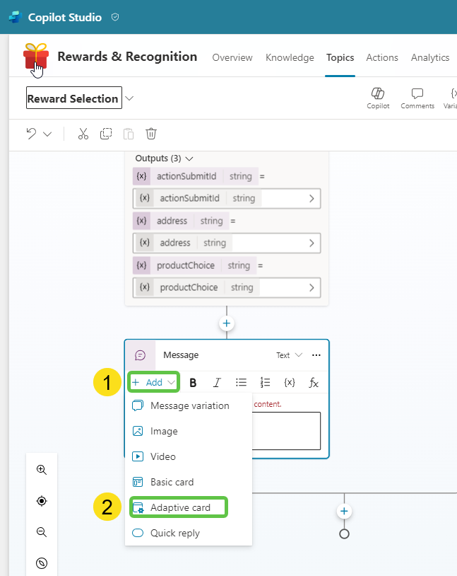 Enhancing User Experience with Adaptive Cards in a Rewards & Recognition Copilot
