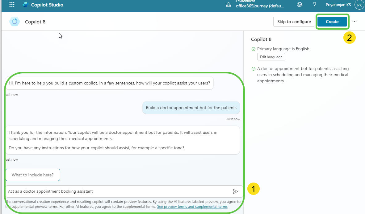 Multilingual Doctor Appointment Copilot built with Microsoft Copilot Studio