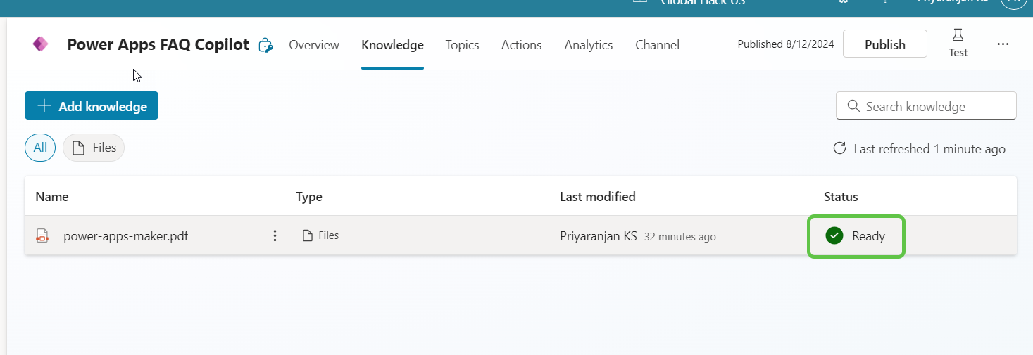 Power Apps FAQ Copilot built using Azure AI Search and Azure Open AI