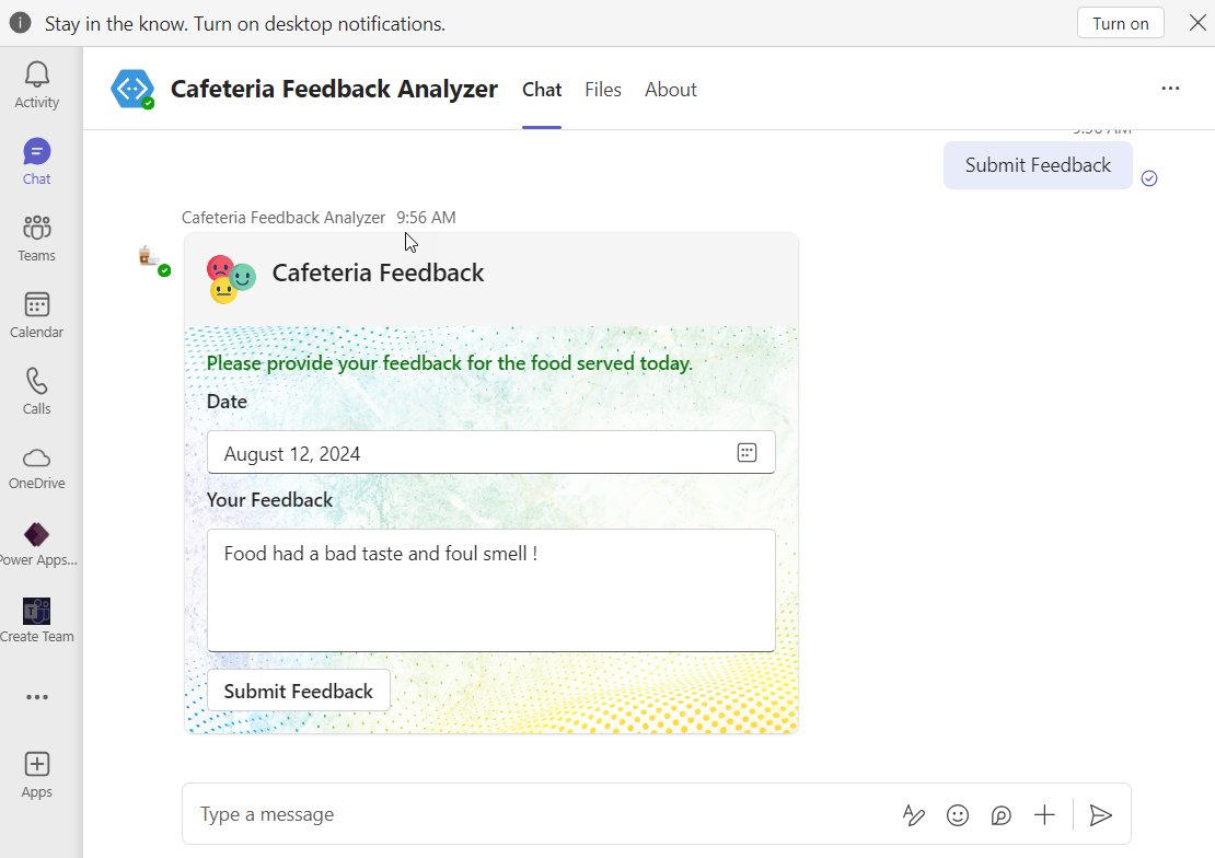 Cafeteria Feedback Copilot that uses AI Prompt Action for Sentiment ...