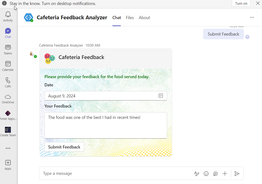 Cafeteria Feedback Copilot that uses AI Prompt Action for Sentiment ...