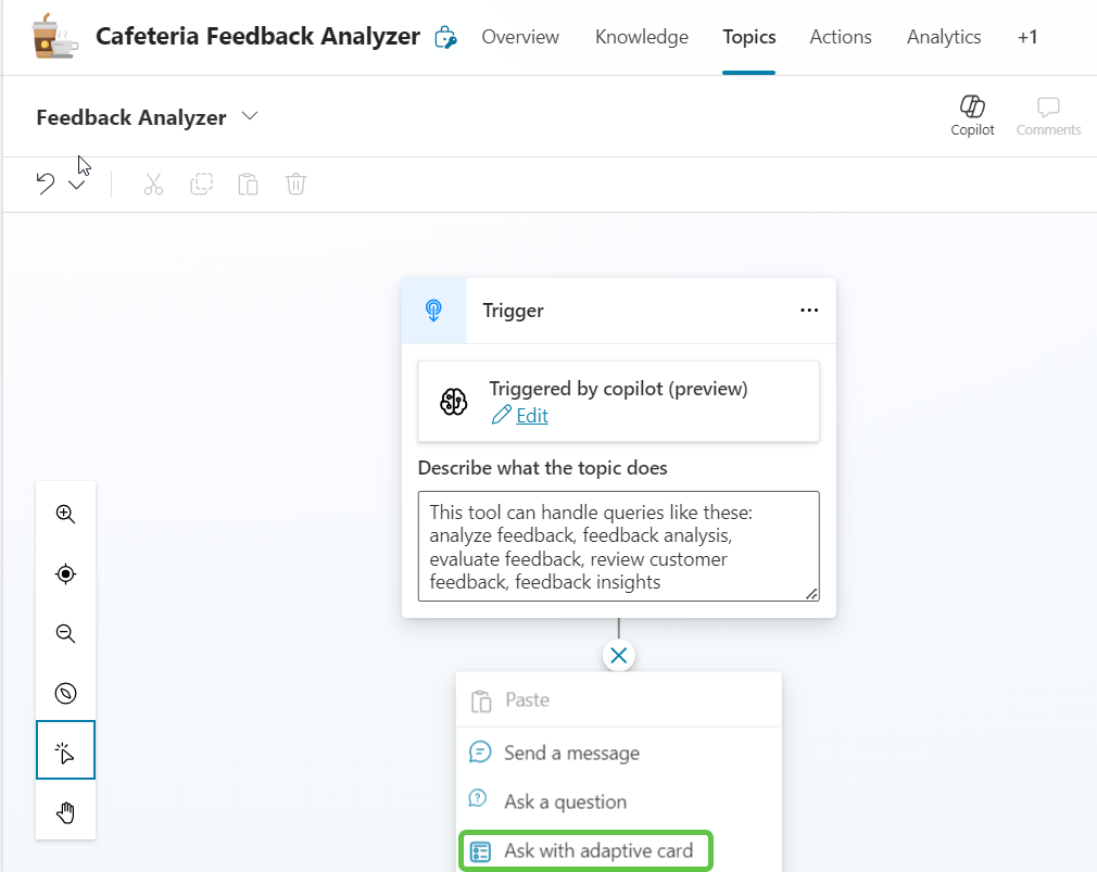 Cafeteria Feedback Copilot that uses AI Prompt Action for Sentiment ...