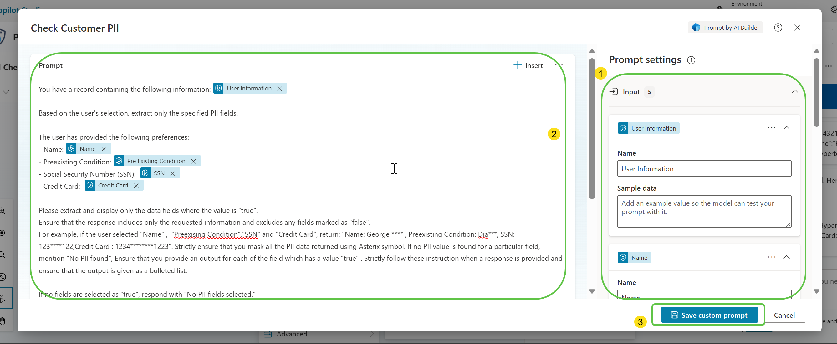 PII Detection Copilot powered with AI Prompt Action