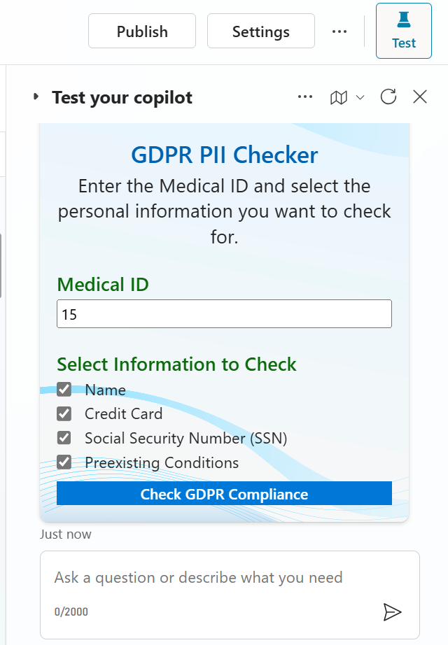 PII Detection Copilot powered with AI Prompt Action